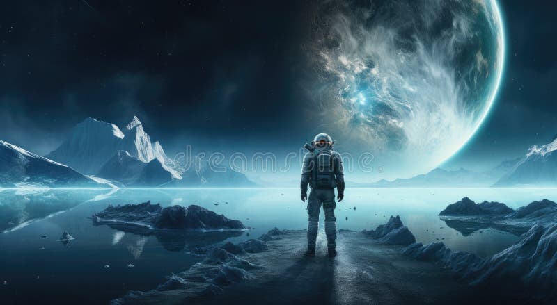 Astronaut in Space Looking Down Toward an Earth Background Stock Image ...