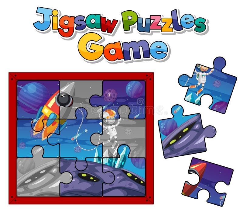 Astronaut in Space Photo Puzzle Game Template Stock Vector ...