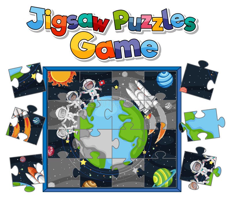 Astronaut in Space Photo Puzzle Game Template Stock Vector ...