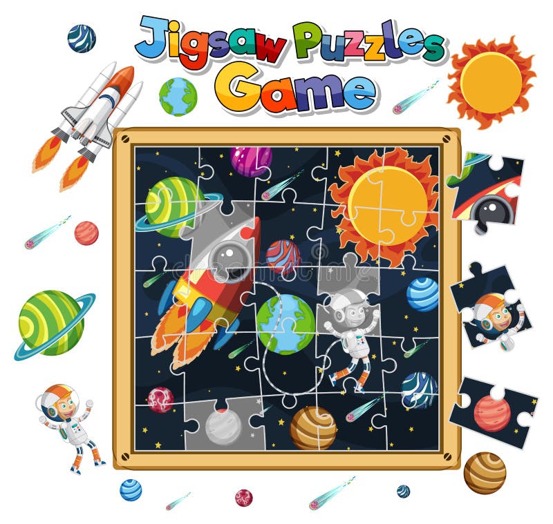 Astronaut in Space Photo Puzzle Game Template Stock Vector ...