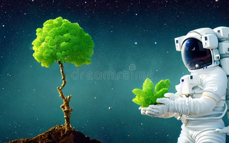 Astronaut in the Space Plants Organic Green Tree - AI Generated Stock ...