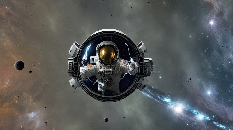 Astronaut in Space, Portrait of an Astronaut Looking through Spaceship ...