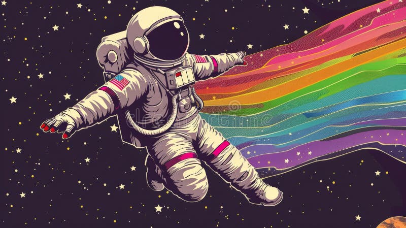 An Astronaut in Space with Rainbow, Abstract Wallpaper of an Astronaut ...