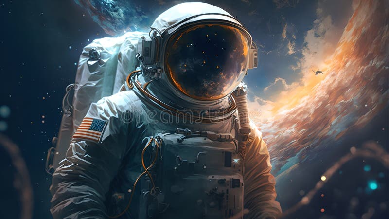 An Astronaut in Space in the Style of Realism Stock Illustration ...