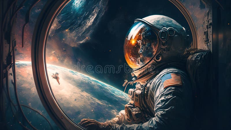 An Astronaut in Space in the Style of Realism Stock Illustration ...