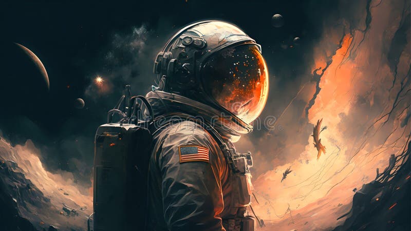 An Astronaut in Space in the Style of Realism Stock Illustration ...