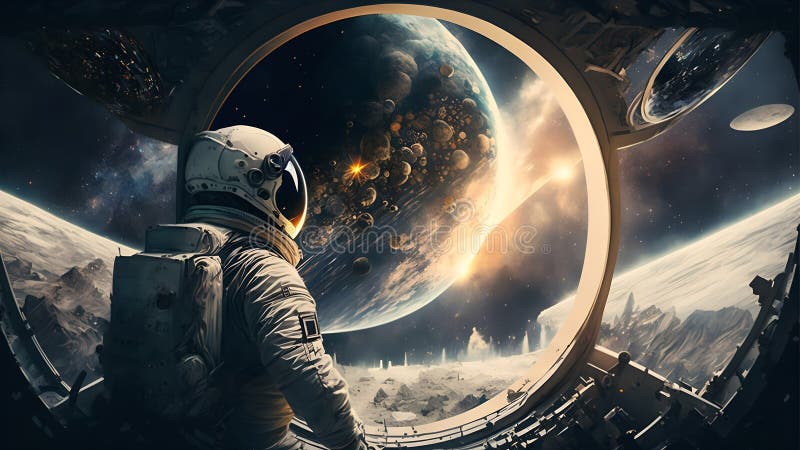 An Astronaut in Space in the Style of Realism Stock Illustration ...