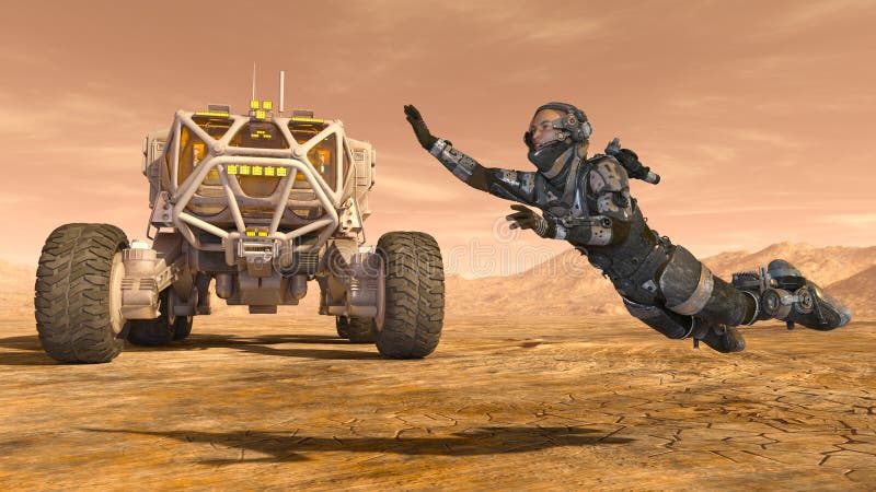 Space Rover with Satellite Line Icon. Vector Concept Illustration for ...