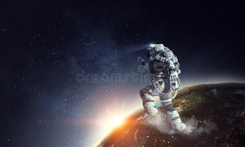 Exploring Outer Space. Mixed Media Stock Image - Image of cosmonaut ...