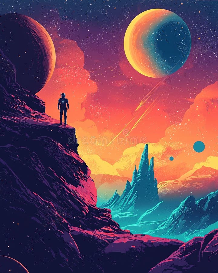 Astronaut in Space. Science Fiction Illustrated Poster. Generative Ai ...