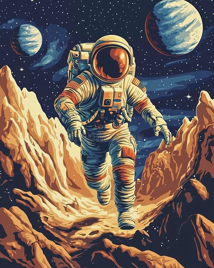 Astronaut in Space. Science Fiction Illustrated Poster. Generative Ai Stock Photo - Image of ...