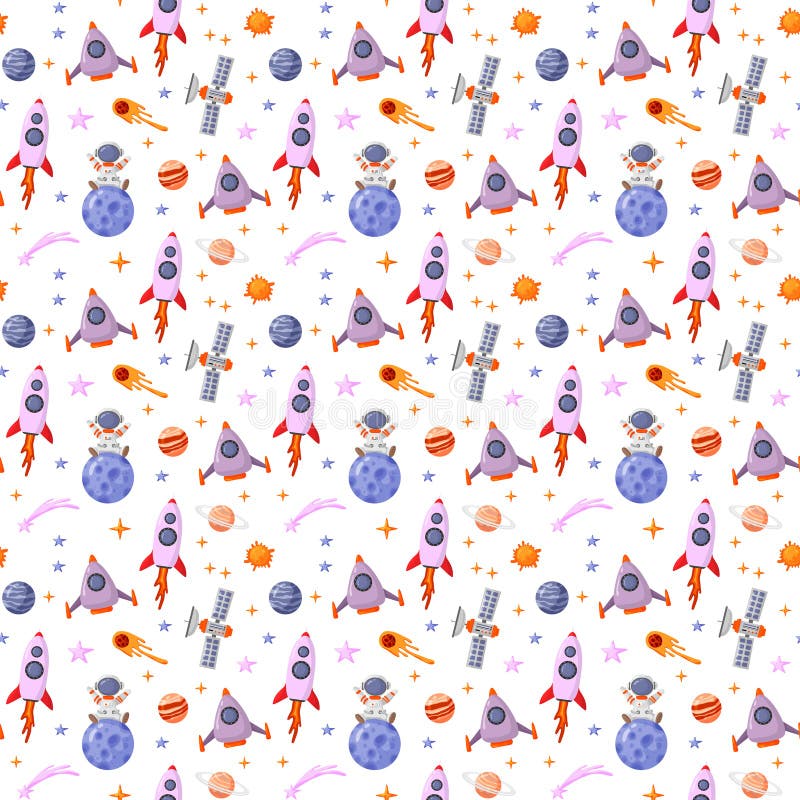 Astronaut and Space Seamless Pattern with Space Elements. Seamless ...