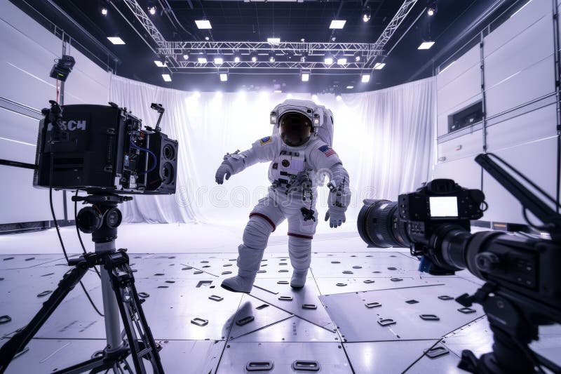 Astronaut in a Space Simulation Chamber Being Filmed by Multiple ...