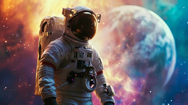 A Man in a Space Suit with a Backpack Stock Illustration - Illustration ...