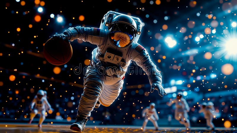 An Astronaut in Space Suit with a Basketball Ball in His Hand Stock ...