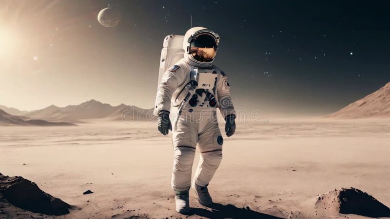 Astronaut in Space Suit on Distant Planet with Arid Climate and Harsh ...