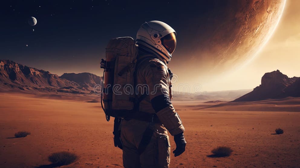 Astronaut in Space Suit on Distant Planet with Arid Climate and Harsh ...