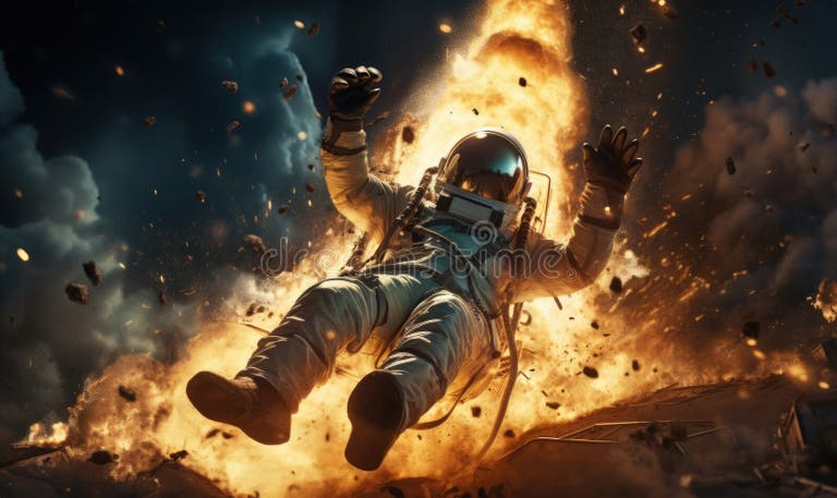 Astronaut in Space Suit Ejected from Explosion Stock Illustration ...