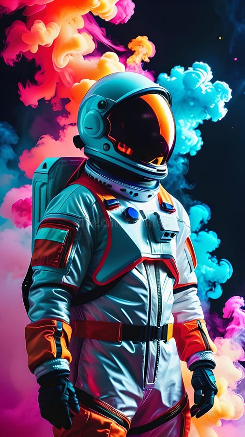 Astronaut-in-Space-Suit-Experiences-Colored-Smoke-and-Neon-Lights-in ...
