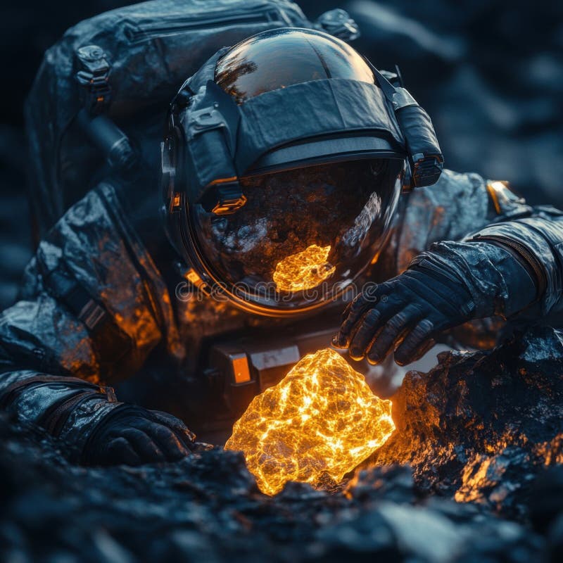 Astronaut Exploring an Alien Landscape with Fiery Lava Rock Stock Image ...