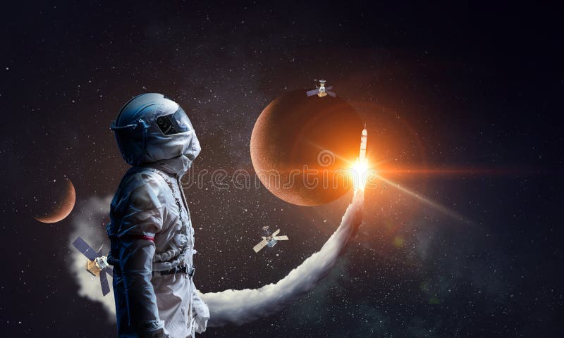Spaceman and the Planets Abstract Theme Stock Photo - Image of world ...