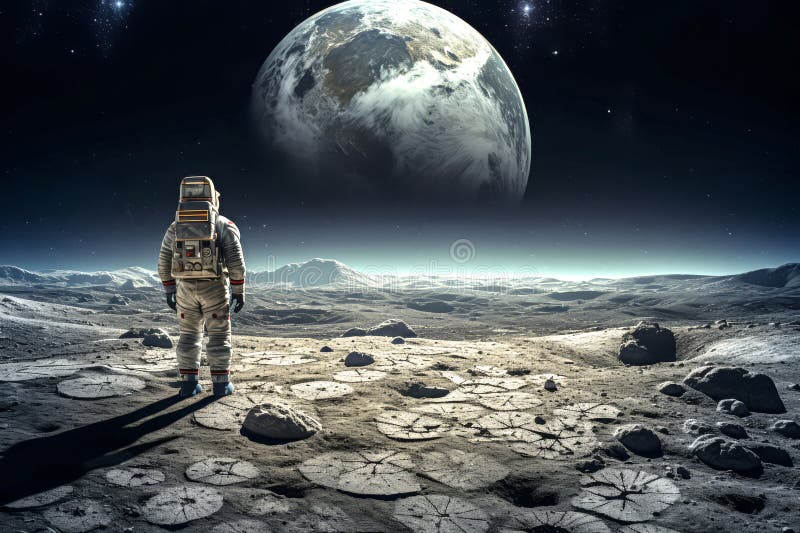 Astronaut in Space Suit Looks at the Earth Planet. Generated with Ai ...