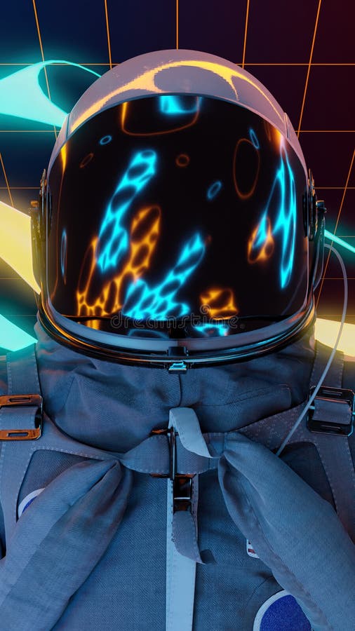 Astronaut Space Suit among Neon Space Lights Retrowave 3d Illustration ...