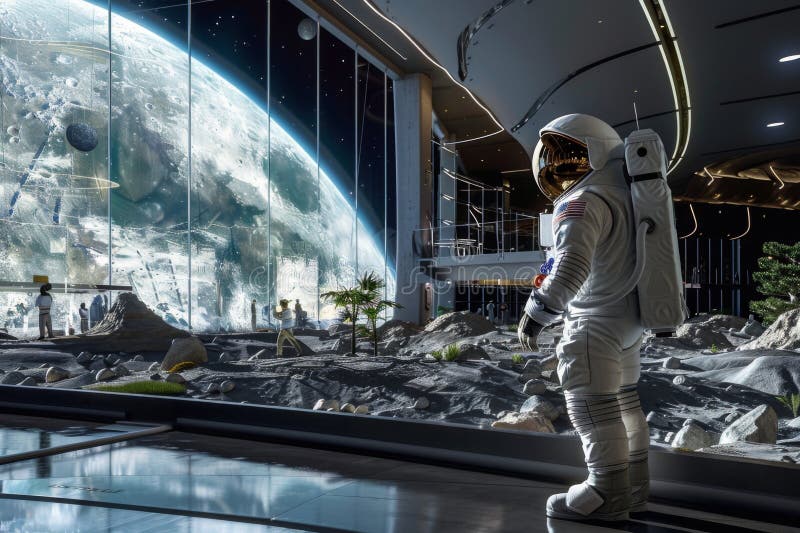 Astronaut Observing Lunar Surface in Simulation Environment Stock ...