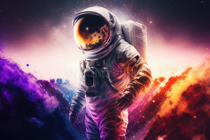 Astronaut in Space Suit in Outer Space. Deep Space Exploration. Created ...