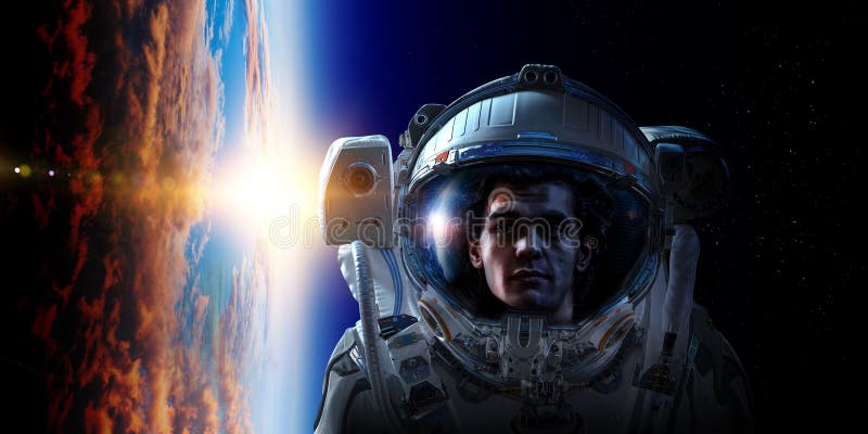 Spaceman and Planet, Human in Space Concept Stock Image - Image of ...