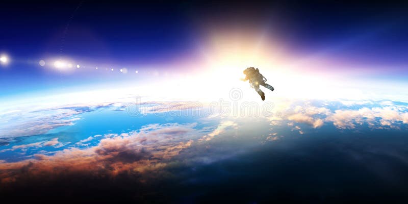 Spaceman and Planet, Human in Space Concept Stock Image - Image of ...