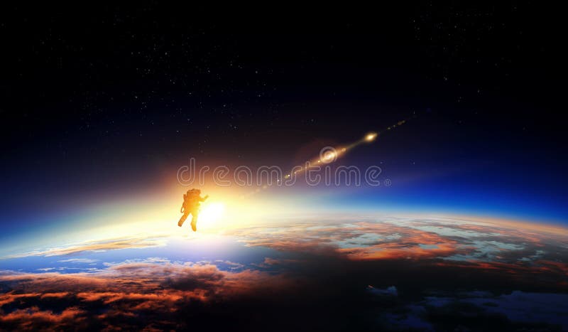 Spaceman and Planet, Human in Space Concept Stock Photo - Image of ...