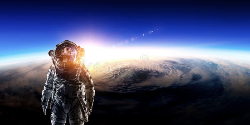 Spaceman and Planet, Human in Space Concept Stock Photo - Image of ...