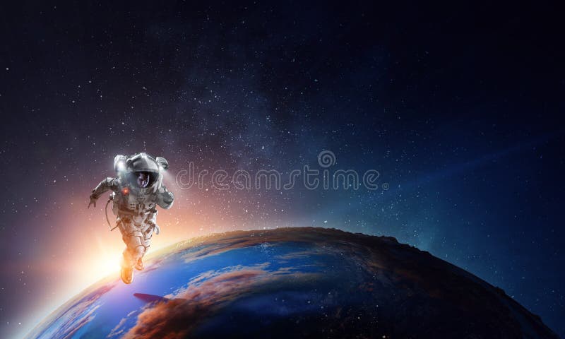 Spaceman and Planet, Human in Space Concept Stock Photo - Image of ...
