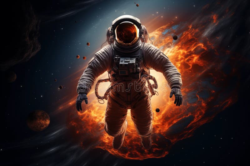 Astronaut Space Suit Performing Extra Cosmic Activity Space Against ...