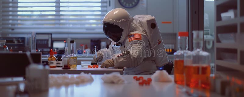 Astronaut Conducting Scientific Experiments in a Modern Laboratory with ...