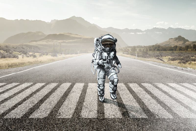 Spaceman Running Fast. Mixed Media Stock Photo - Image of crosswalk ...