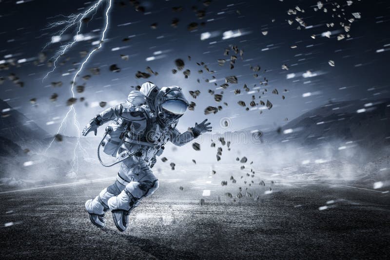 Spaceman Running Fast. Mixed Media Stock Image - Image of road, mixed ...