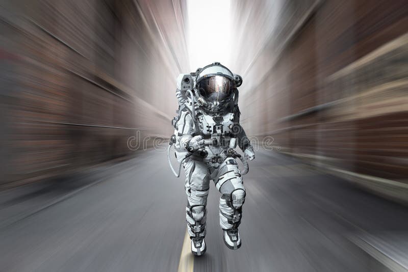 Spaceman Running Fast. Mixed Media Stock Image - Image of surface, fast ...