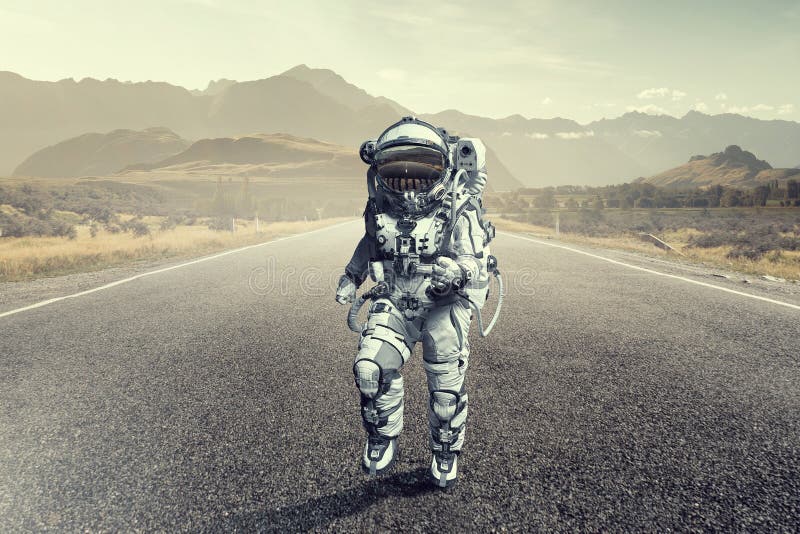 Spaceman Running Fast. Mixed Media Stock Image - Image of media ...