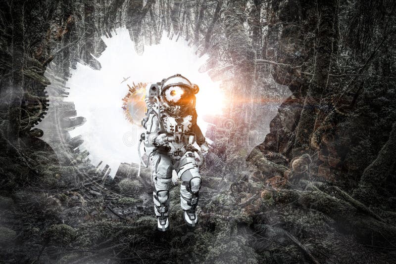 Spaceman Running Fast. Mixed Media Stock Photo - Image of nature, media ...