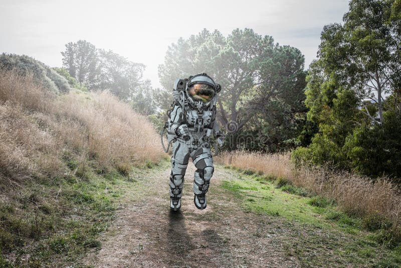 Spaceman Running Fast. Mixed Media Stock Photo - Image of planet ...