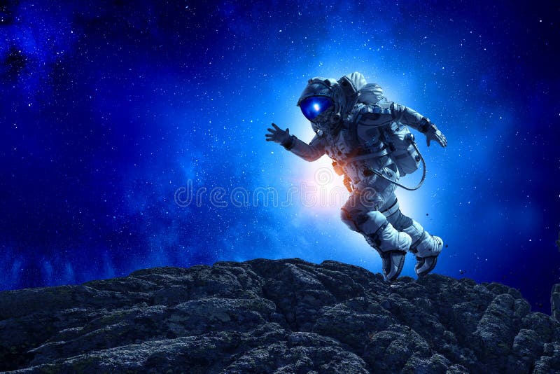 Spaceman Running Fast. Mixed Media Stock Image - Image of running ...