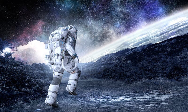 Spaceman Running Fast. Mixed Media Stock Photo - Image of explorer ...