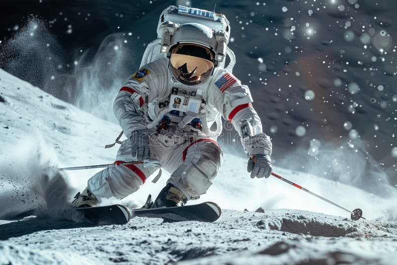 Astronaut in Space Suit Skiing on the Moon Generative AI Stock ...