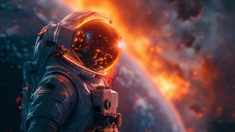 Astronaut in Space Suit Standing in Front of Fire Stock Video - Video ...