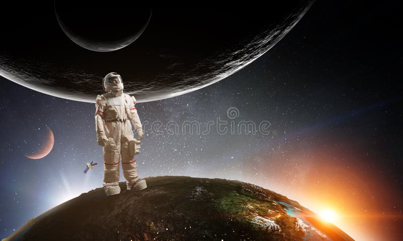 Spaceman and the Planets Abstract Theme Stock Image - Image of space ...