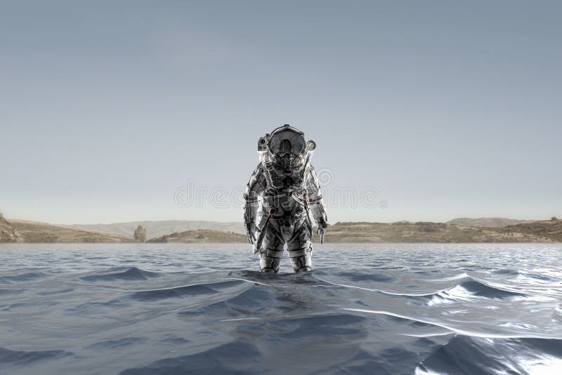 Spaceman in the Sea. Mixed Media Stock Image - Image of landscape ...