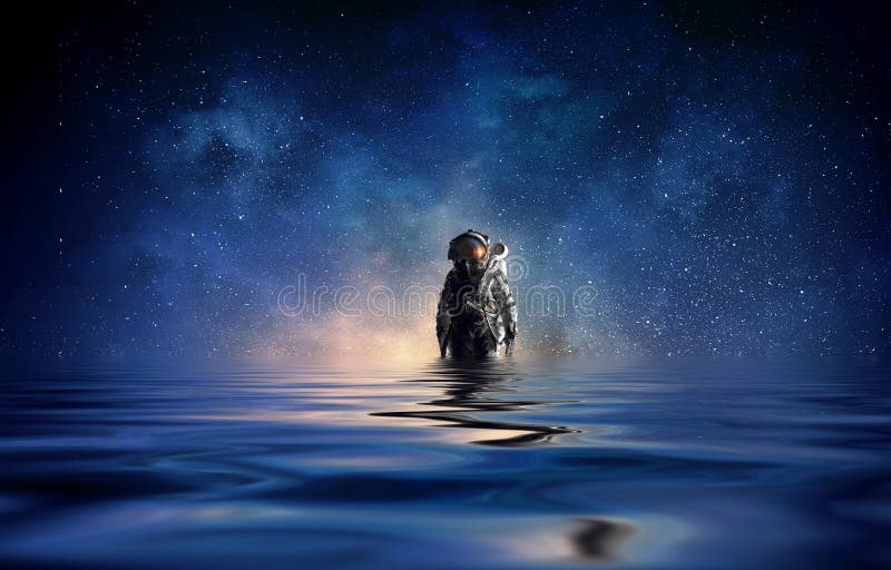 Spaceman in the Sea. Mixed Media Stock Image - Image of light ...