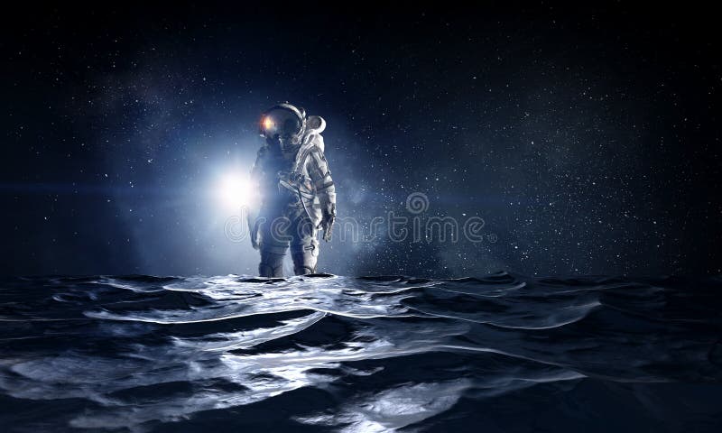 Spaceman in the Sea. Mixed Media Stock Illustration - Illustration of ...